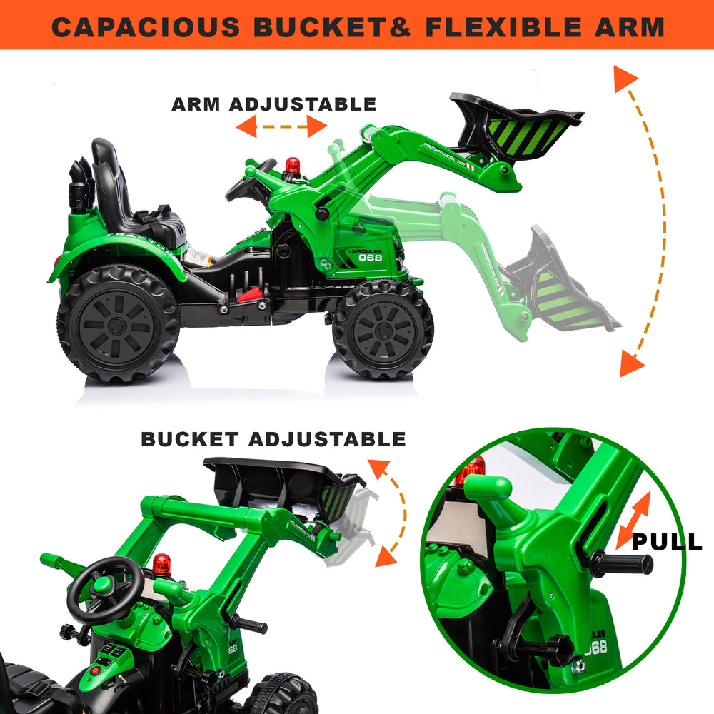 Kidsera Kids Ride on Tractor with Front Loader, 12V 7AH Battery Powere