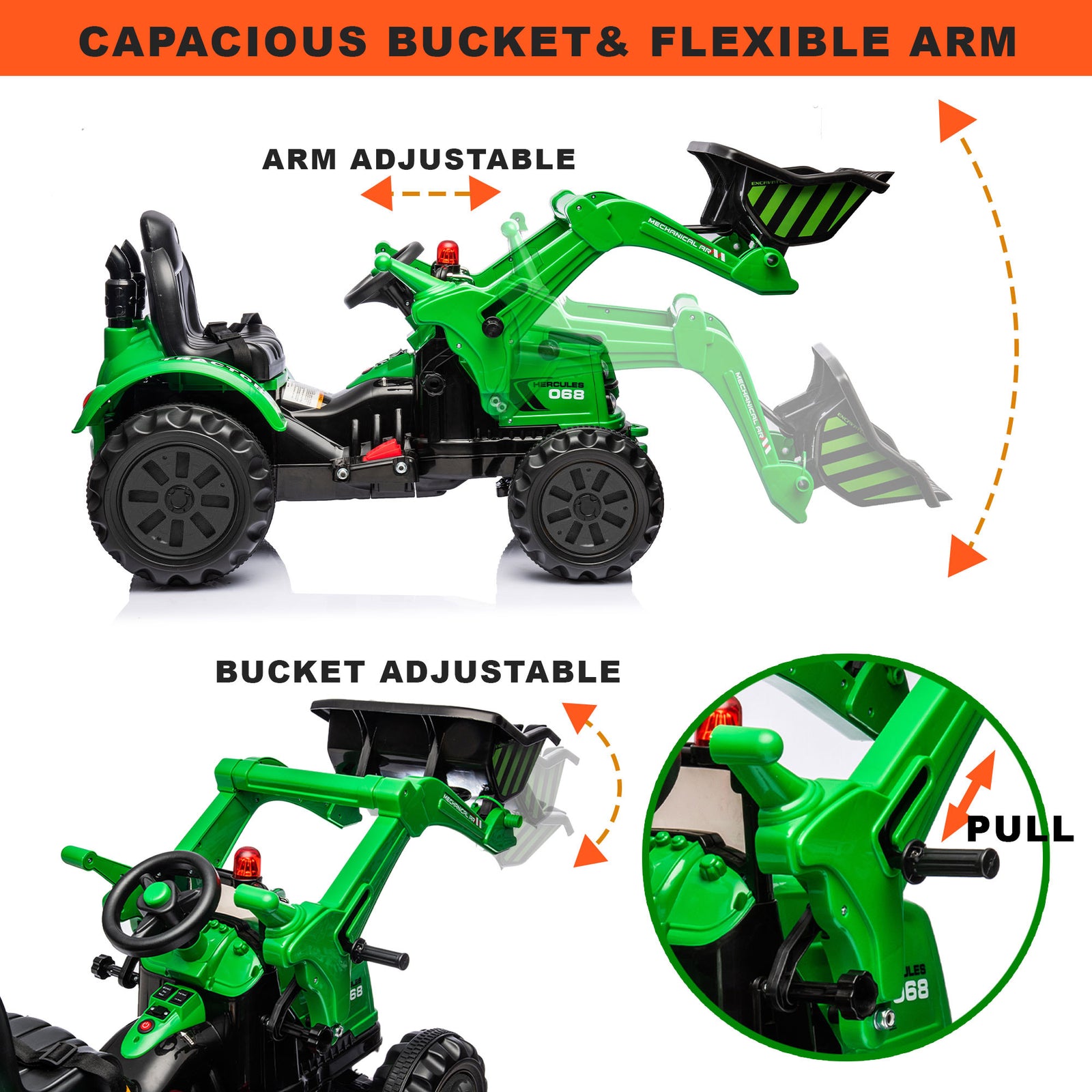 Kidsera Kids Ride on Tractor with Front Loader, 12V 7AH Battery Powere